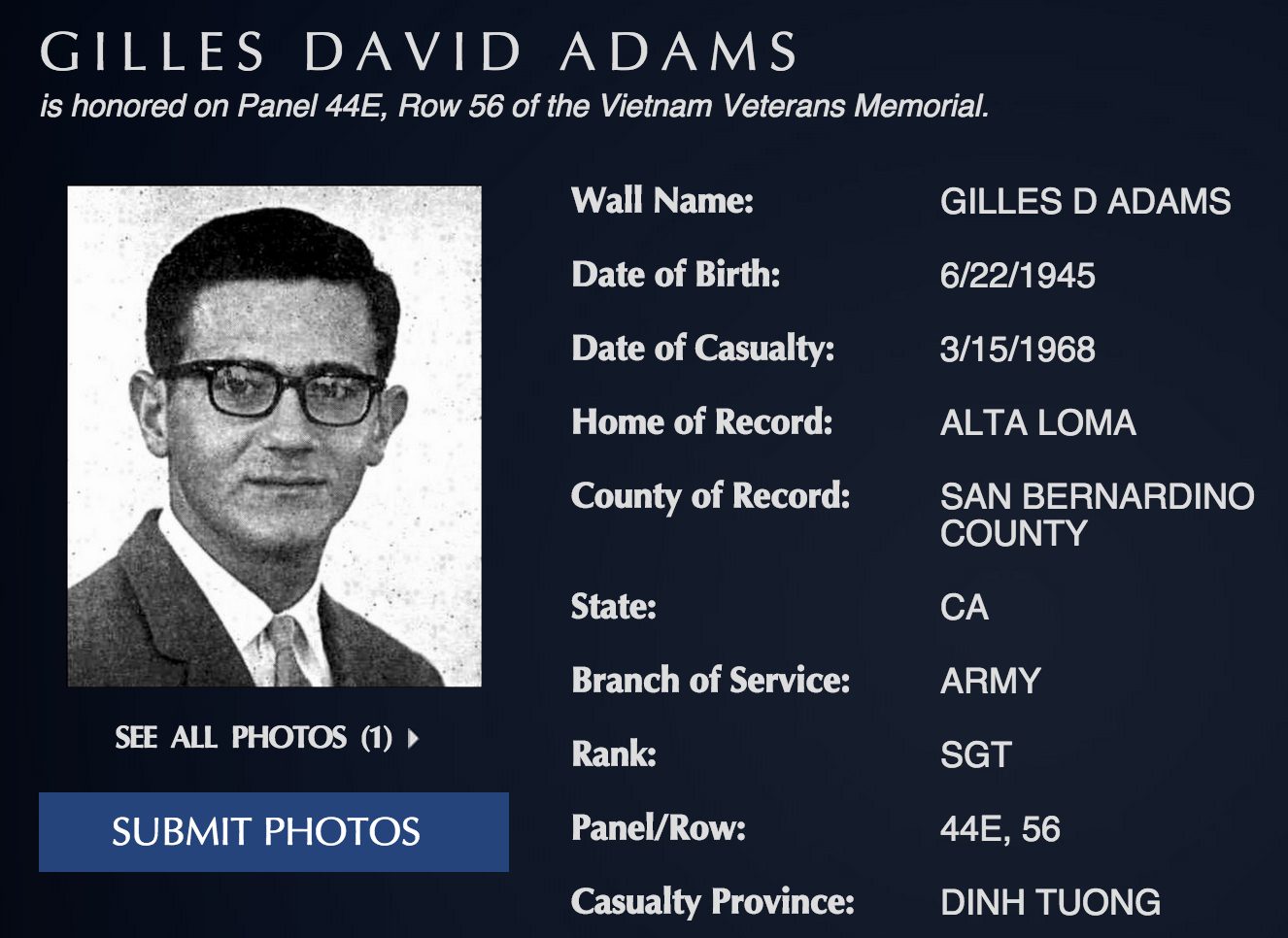 David Adams ~ Class of 1963 – Gone But Never Forgotten